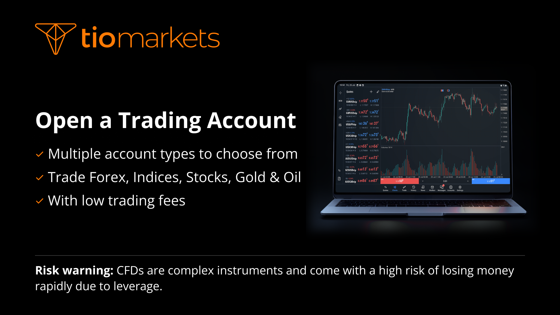 TIOmarkets | Open a trading account | Trade with low fees